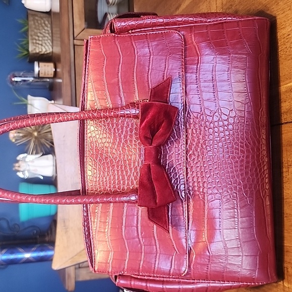 The Limited | Bags | The Limited Red Satchel With Crocodile Texture ...